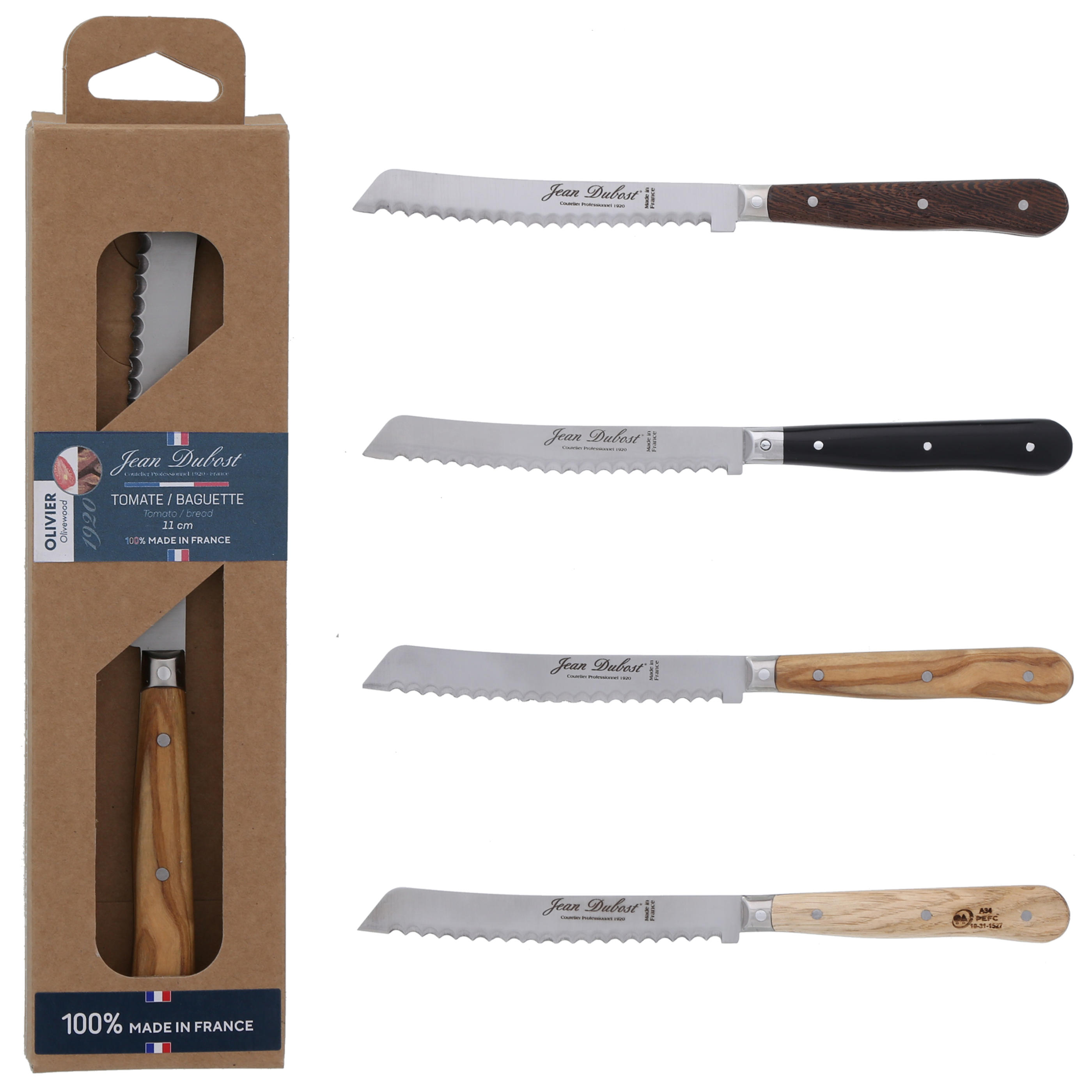 Jean Dubost couteaux de cuisine gamme 1920 manches en bois d'olivier en ...